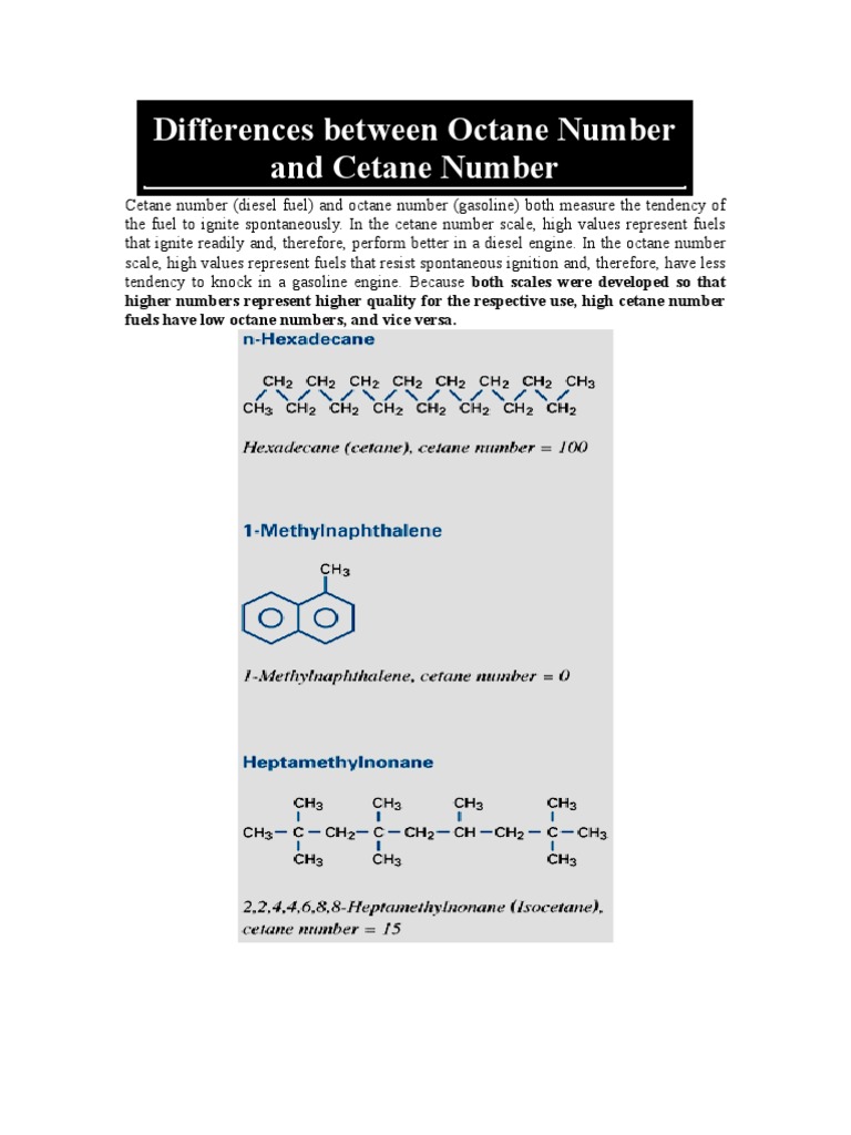 Octane vs Cetane Number Explained | PDF | Gasoline | Diesel Engine