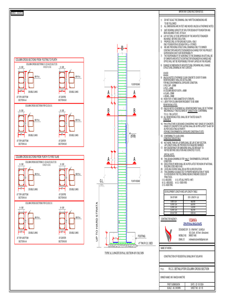 Column Cross Sections From Footing To Plinth: Floor Beam | PDF ...