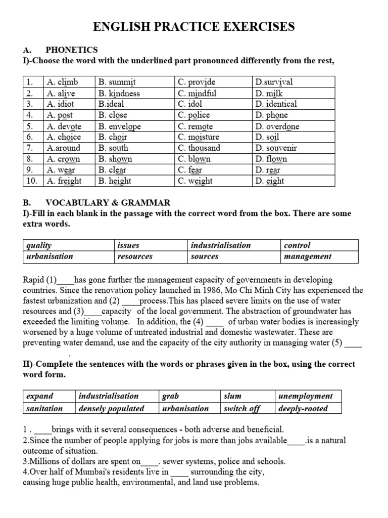 ENGLISH PRACTICE EXERCISES- UNIT 2 P3 ( KO KEY)docx | PDF ...
