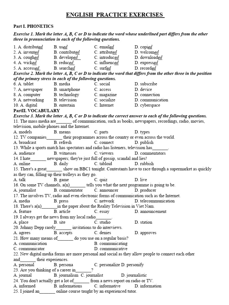 English Practice Exercises - Unit4 P1 (Ko Key) | PDF | Television | News