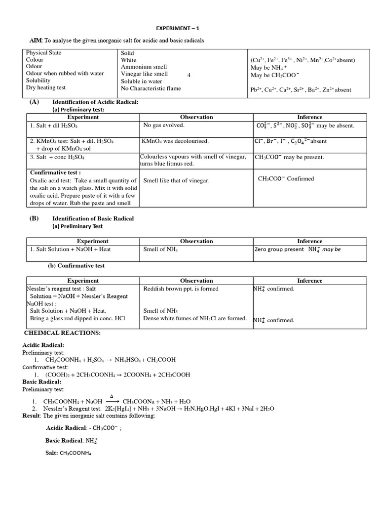 Salt Analysis | Download Free PDF | Ammonium | Salt (Chemistry)