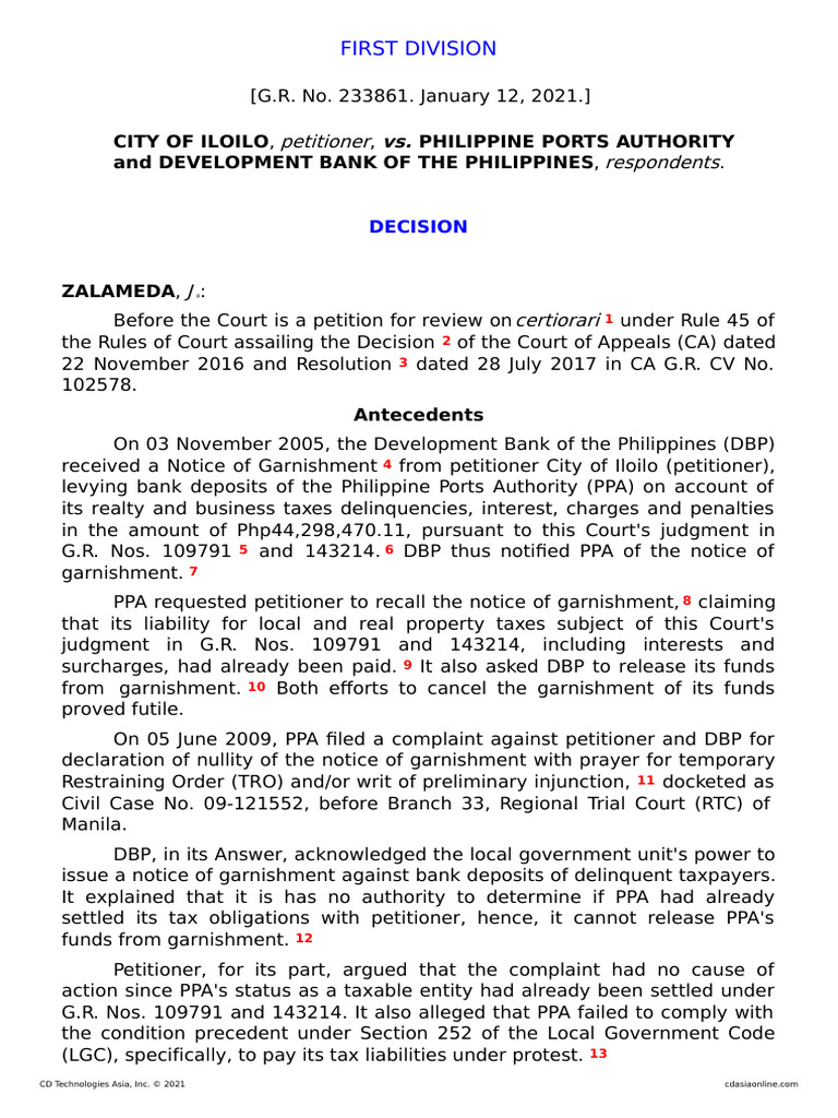 Iloilo City vs. Philippine Ports Authority Tax Dispute | PDF | Judgment ...