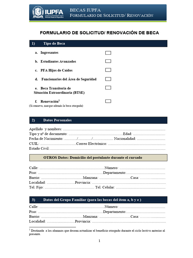 Formulario de Solicitud de Becas IUPFA | PDF