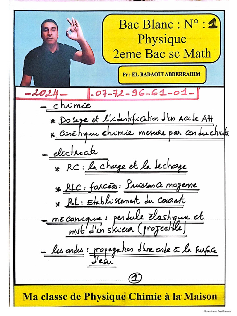 Bac Blanc - 1 - Deuxième Bac SC Math Prof El Badaoui Promo - 2024 | PDF