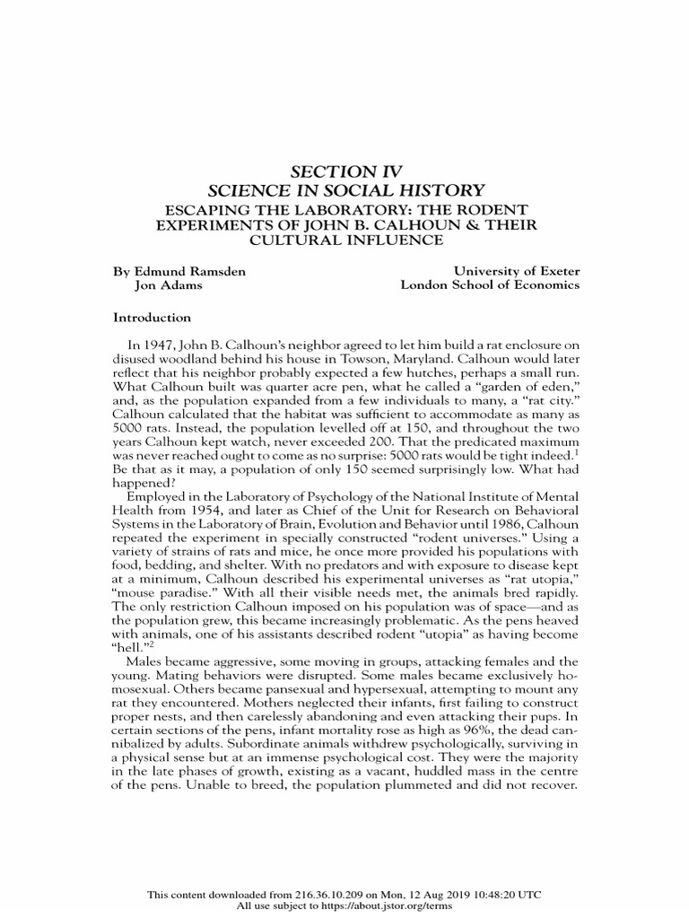 Escaping The Laboratory: The Rodent Experiments of John B. Calhoun ...