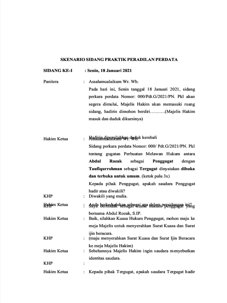 PDF Skenario Sidang Praktik Peradilan Perdata - Compress | PDF