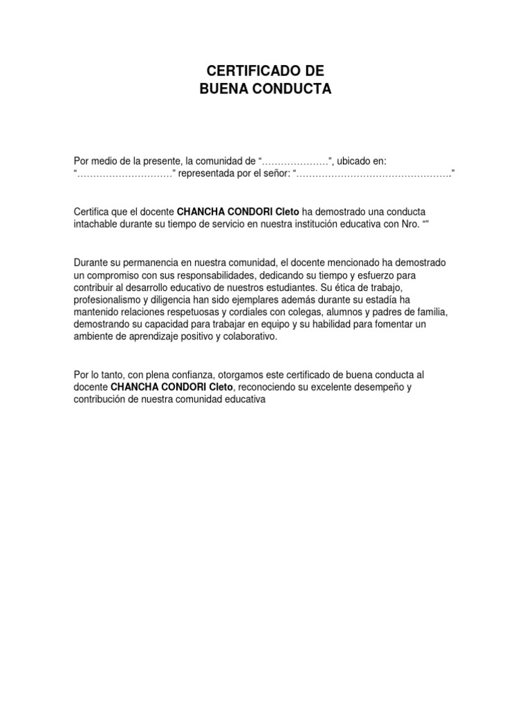 CERTIFICADO DE BUENA CONDUCTA | PDF
