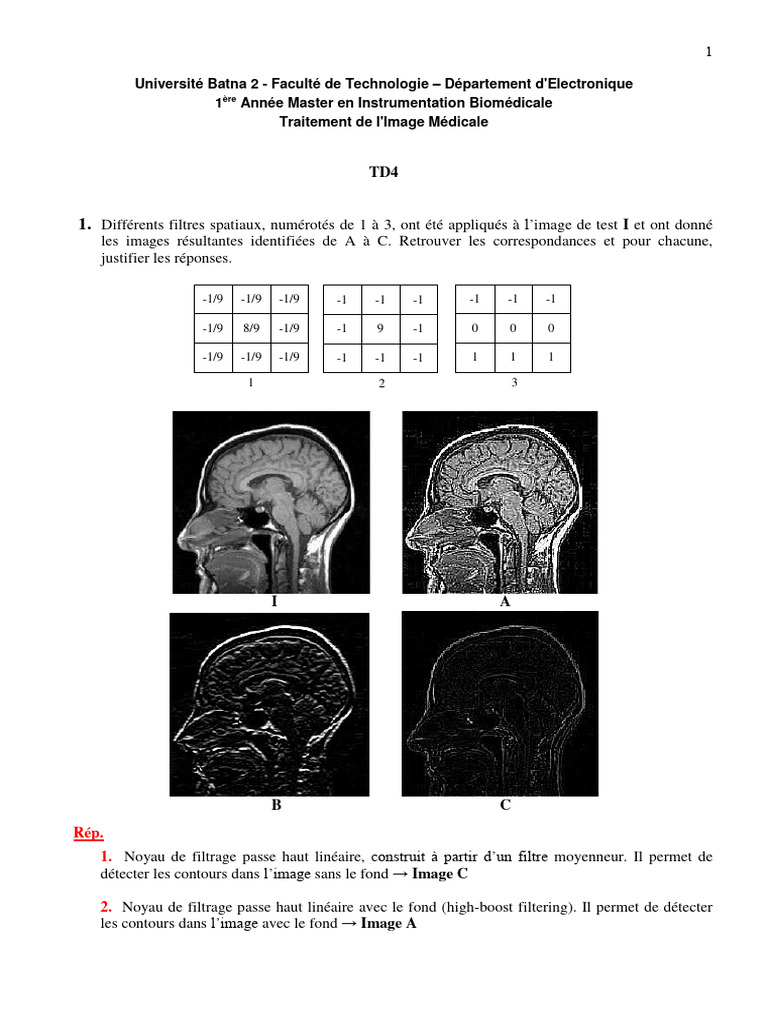 Université Batna 2 - Faculté de Technologie - Département D'electronique 1 Année Master en ...