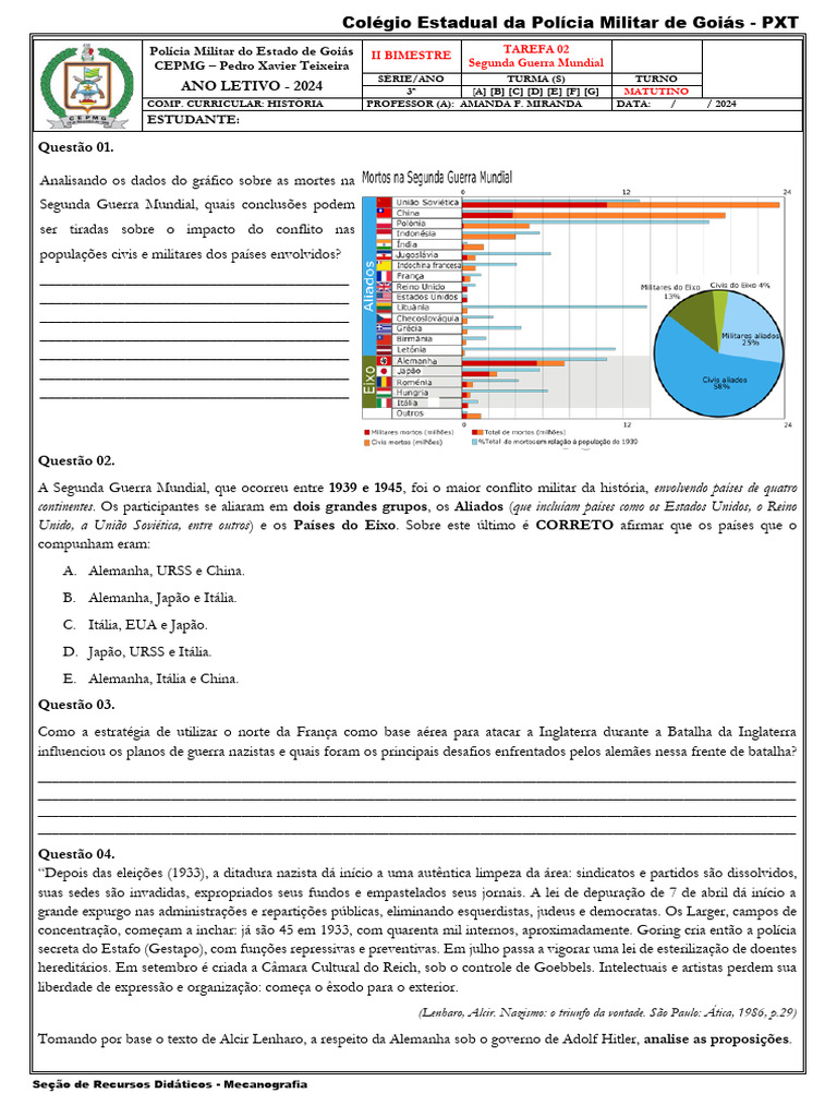 Tarefa 02 - (História) Segunda Guerra Mundial | PDF | Alemanha nazista | Segunda Guerra Mundial
