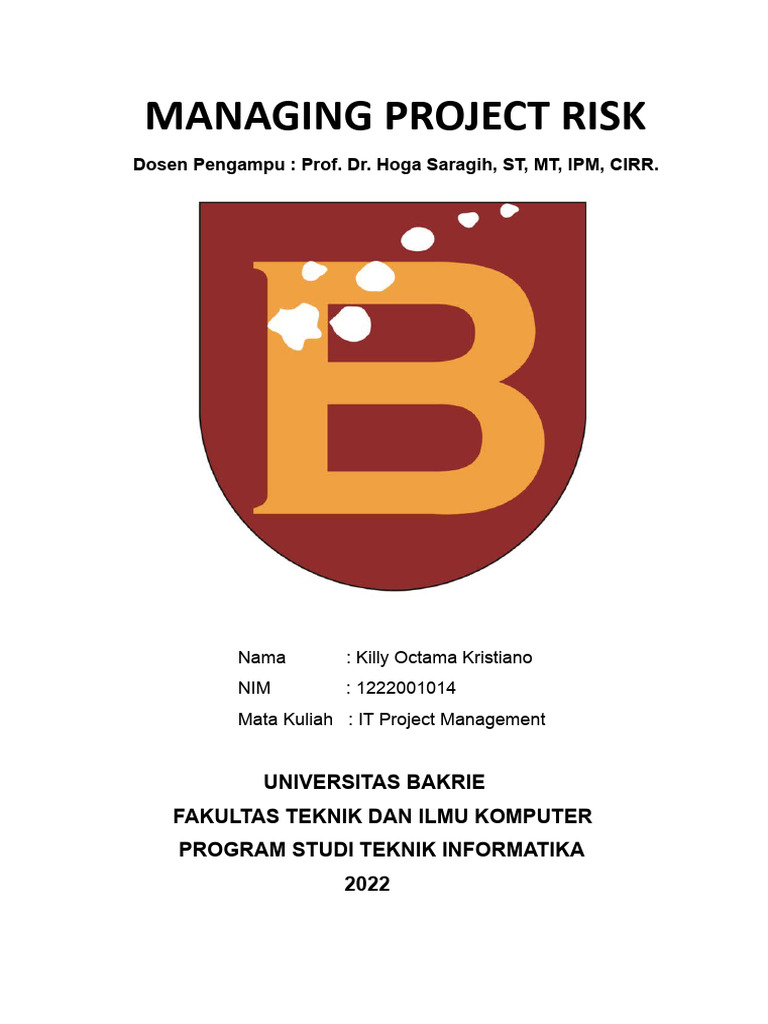 Managing Project Risk - Killy Octama Kristiano - 1222001014 - Itpm | PDF