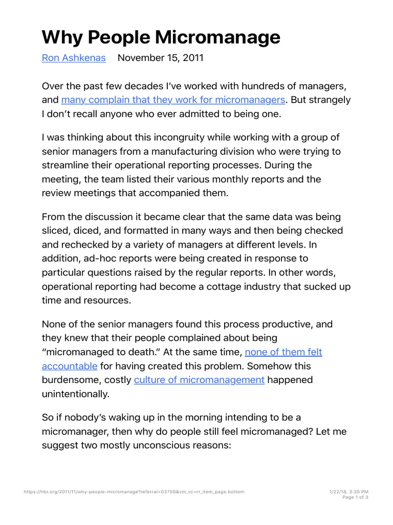 1 Why People Micromanage | PDF | Cognitive Science | Behavioural Sciences