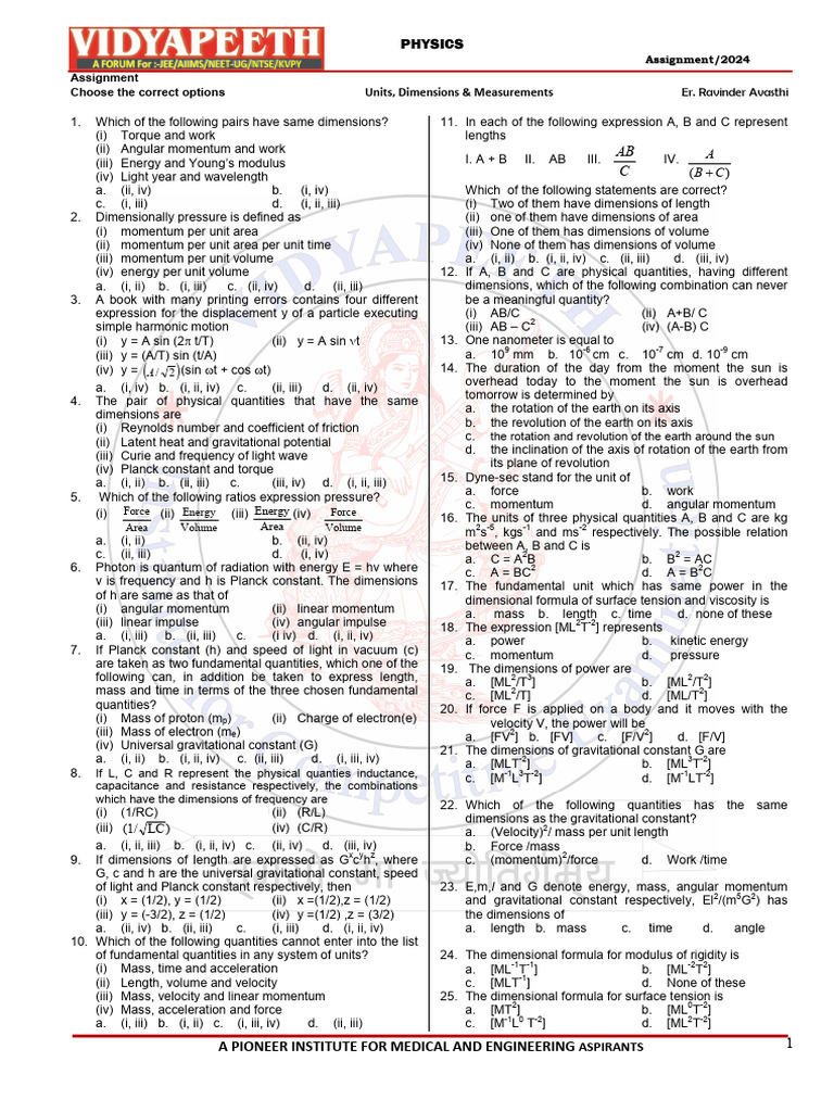 Asignment Unit Dimensions and Measurements | PDF | Volt | Momentum