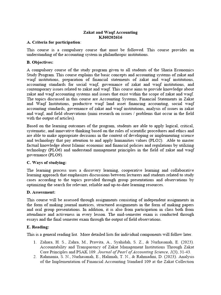 Zakat and Waqf Accounting Course | PDF | Accounting | Institution