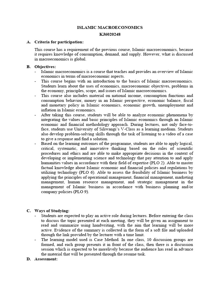 Ekonomi Makro Islam_Course Description | PDF | Macroeconomics | Economics