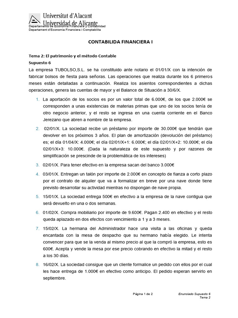 Supuesto 6 T-2 Contabilidad I | PDF | Contabilidad | Transferencia bancaria