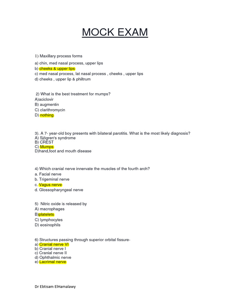 Mock Exam ORE | PDF | Medical Specialties