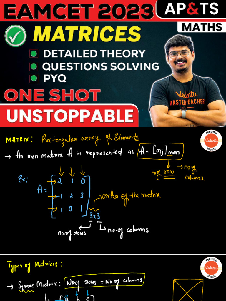 Matrices in One Shot - EAMCET 2023 (1) HJK | PDF