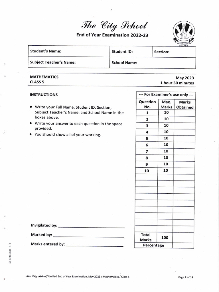 Class 5 Math EOY 2022-23 - 20240420 - 0001 | PDF | Triangle ...