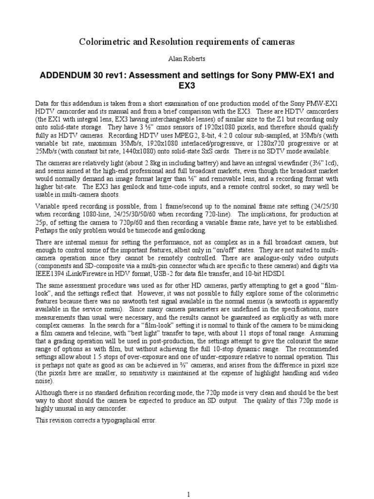 Sony PMW Ex1 and Ex3 | PDF | Filmmaking | Video