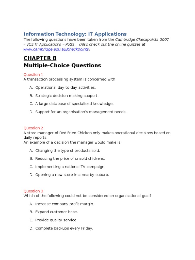 Chapter 8 - Multiple-Choice Questions (Word 97 - 2003) | PDF | Backup | Information Technology