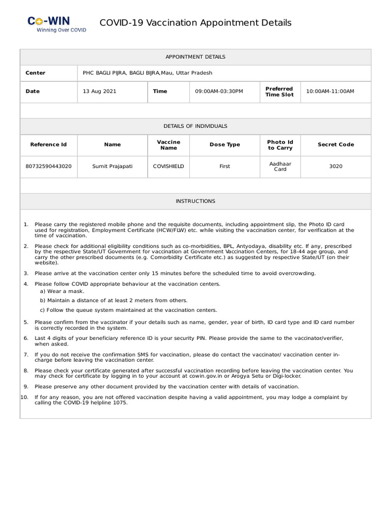Appointment Slip | Download Free PDF | Identity Document | Access Control