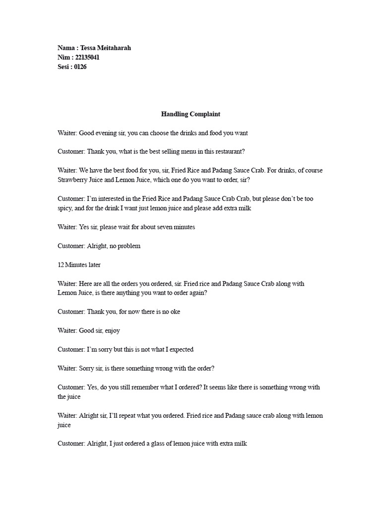 Handling Restaurant Complaints Effectively | PDF