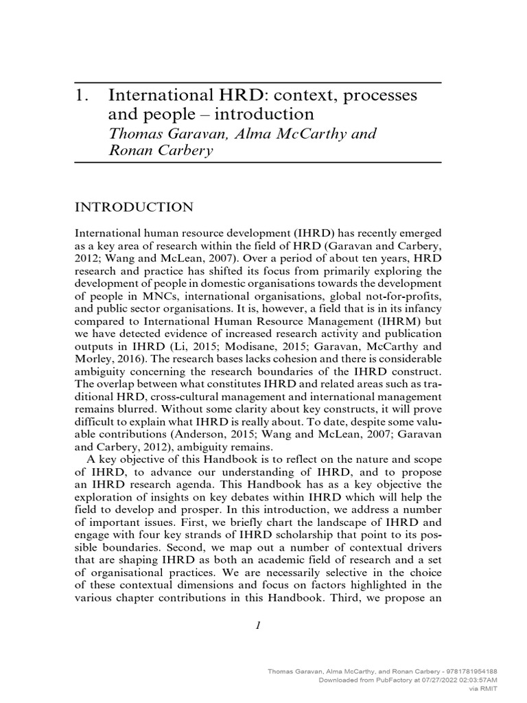 (9781781954171 - Handbook of International Human Resource Development) Chapter 1 - International ...