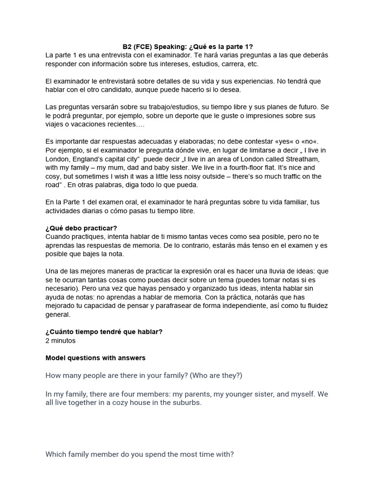 10 Preguntas de Examen - Speaking Parte 1 (Entrevista) - B2 First (FCE ...