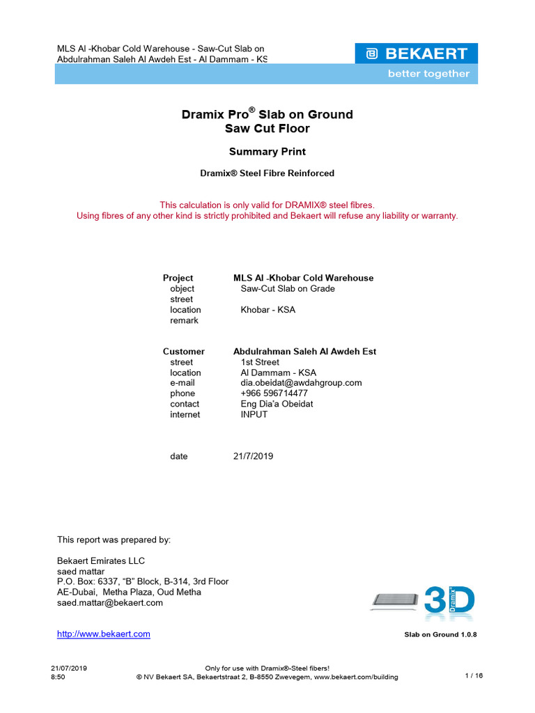 MLS Cold Warehouse - Saw-Cut Floor - Dramix 3D 8060BG - Jul 2019 | PDF | Concrete | Materials
