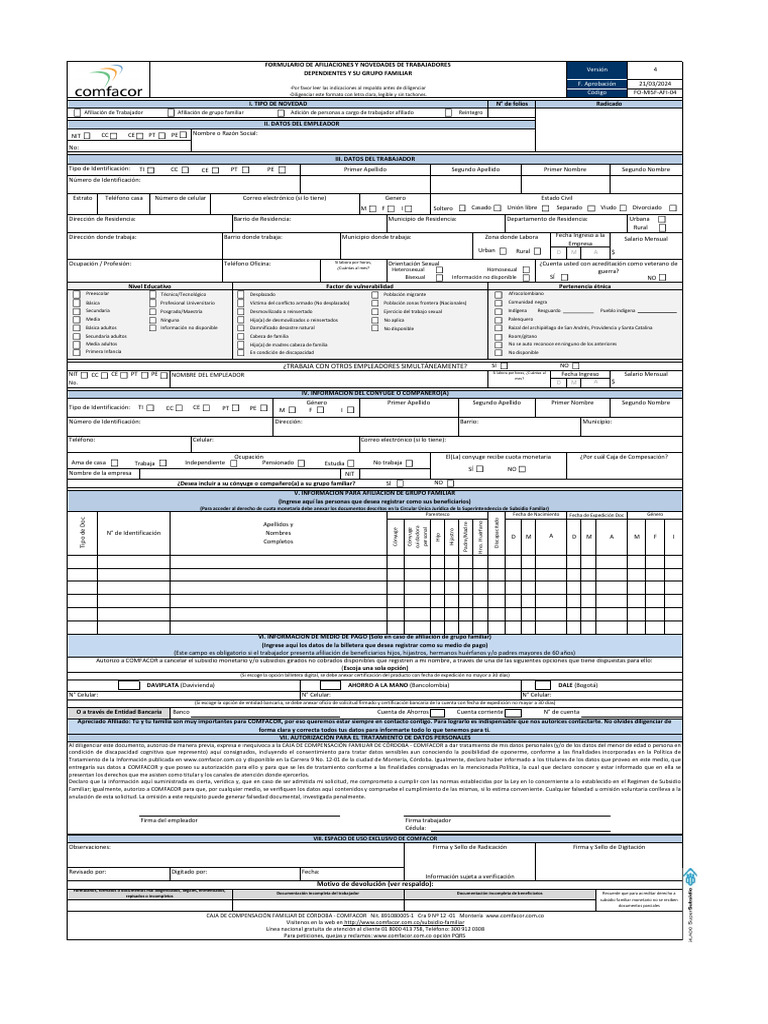 FO-MISF-AFI-04 Formulario Afiliaciones y Novedades de Trabajadores ...