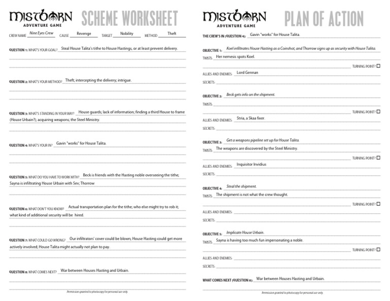 Adventure Game Planning Worksheet | PDF