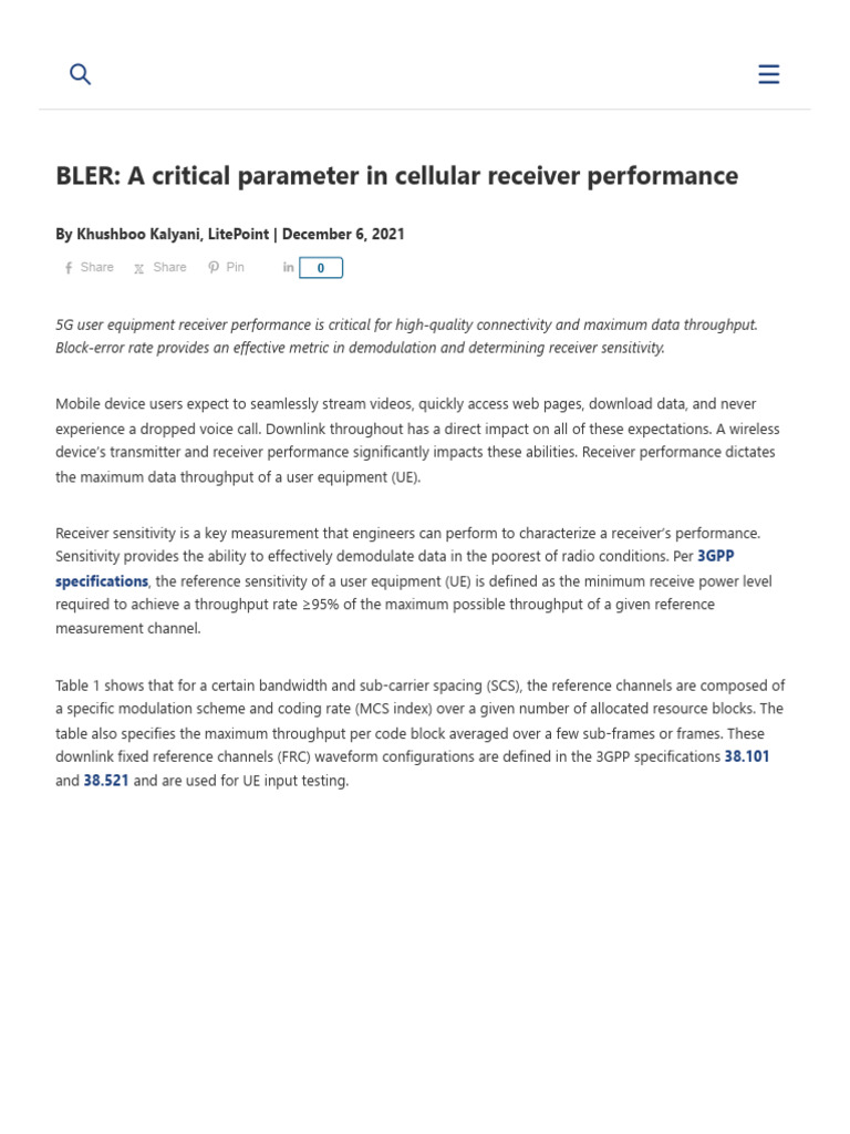 BLER - A Critical Parameter in Cellular Receiver Performance - 5G ...