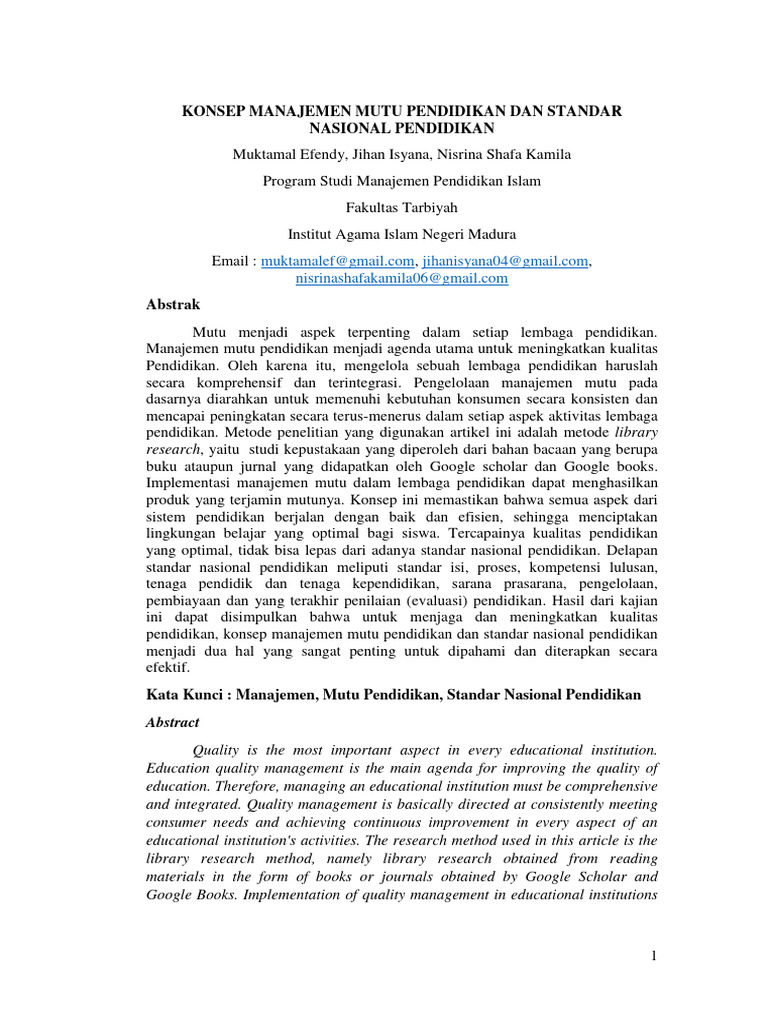 Manajemen Mutu Pendidikan | PDF