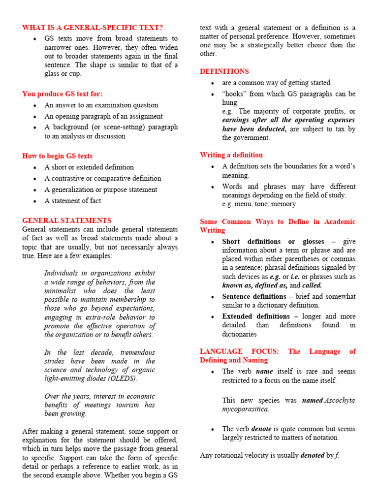 General - Specific | Download Free PDF | Verb | Definition