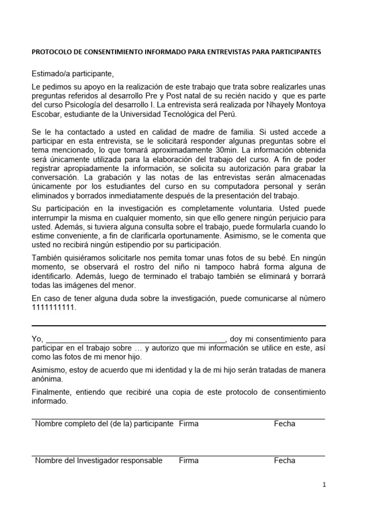 Modelo de Consentimiento Informado | PDF