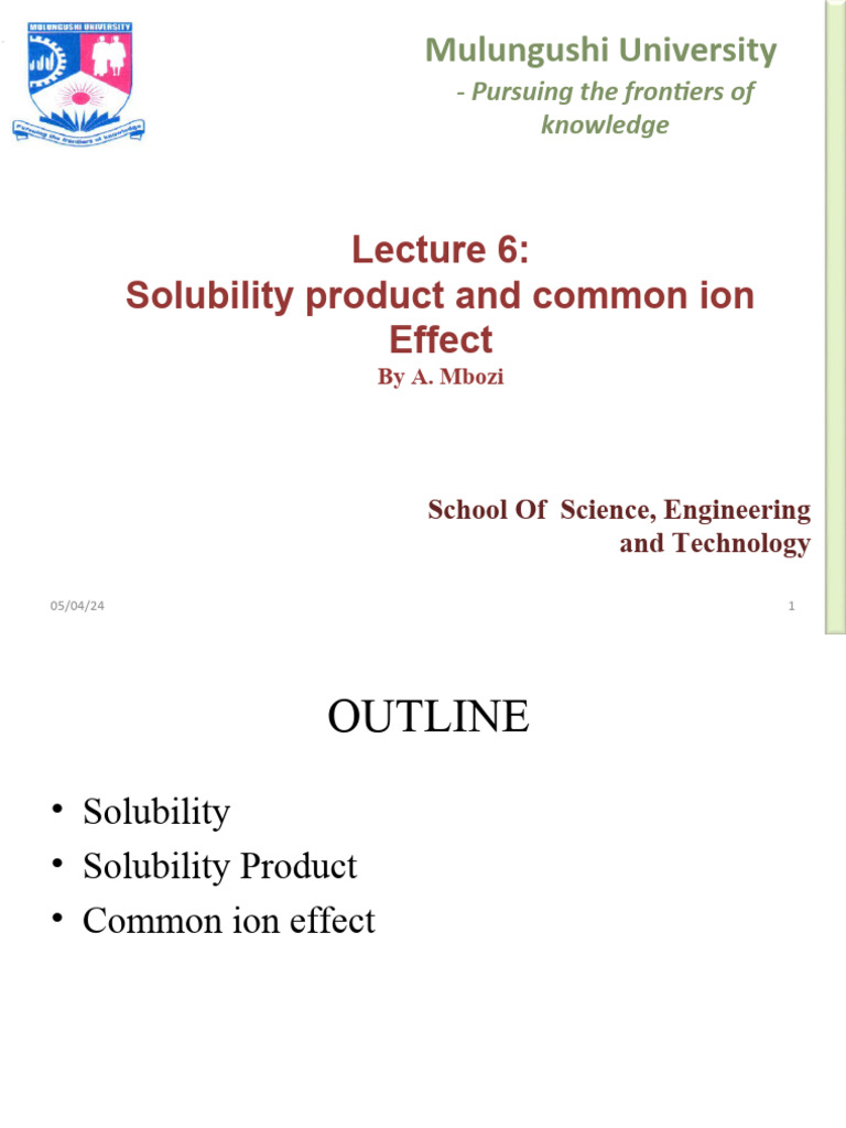 LECTURE 6 - Solubility Product and Common Ion Effect-2019 | Download ...