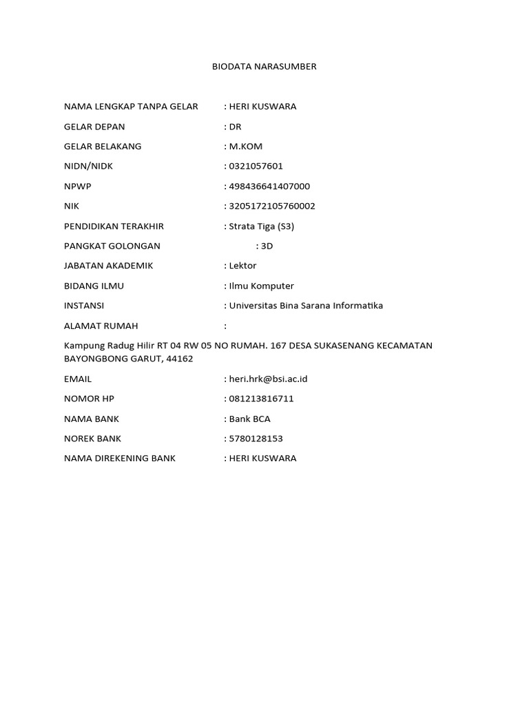 Biodata Narasumber | PDF