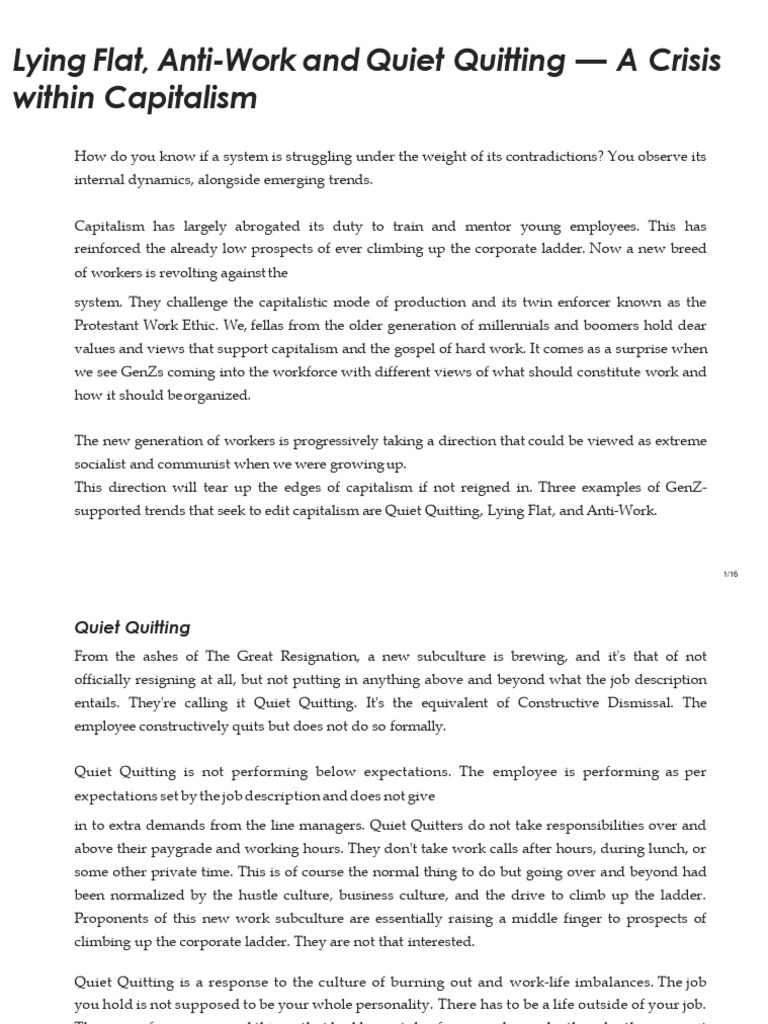 Lying Flat, Anti-Work and Quiet Quitting - A Crisis Within Capitalism ...