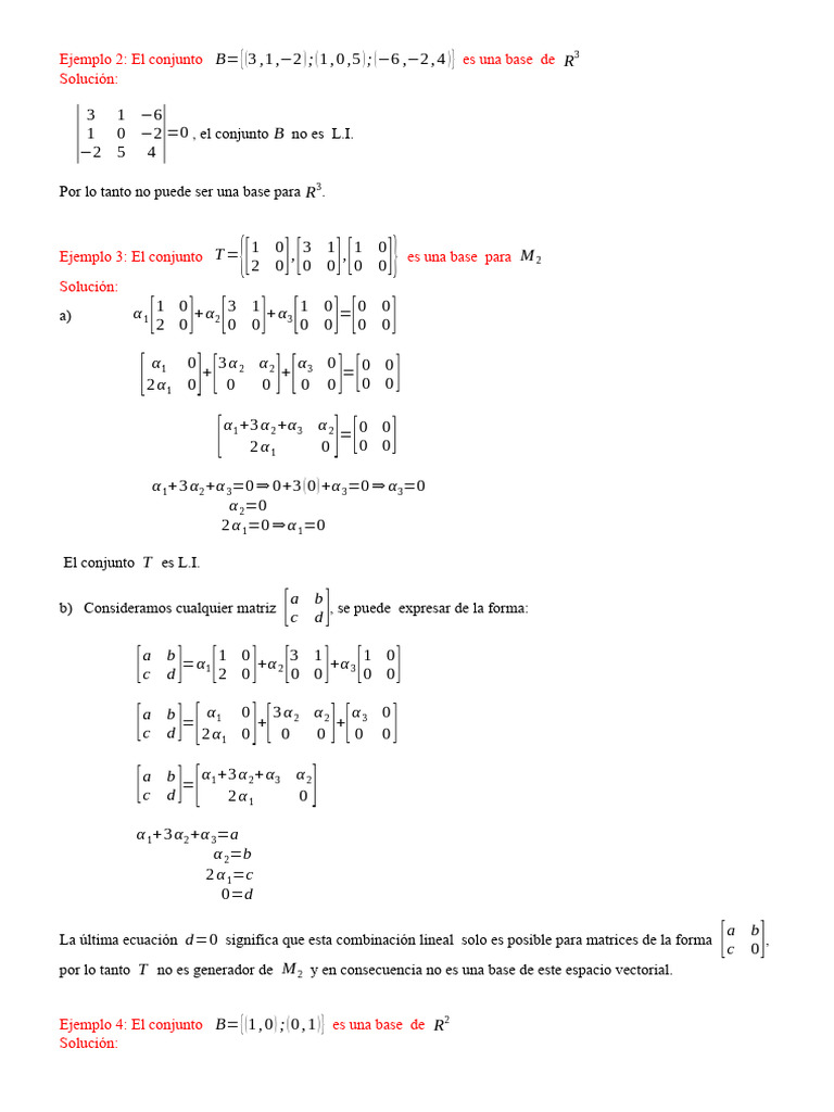 Ejemplos de Base de Un Espacio Vectorial | PDF | Base (álgebra lineal) | Espacio vectorial