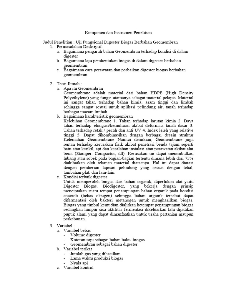 Komponen Dan Instrumen Penelitian | PDF