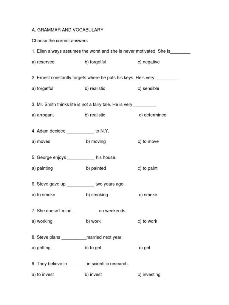Grammar and Vocabulary Practice Test | PDF