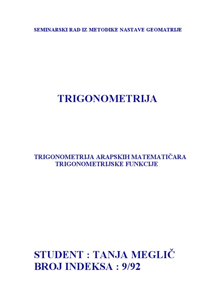 Trigonometrija Arapskih a Trigonometrijske Funkcije