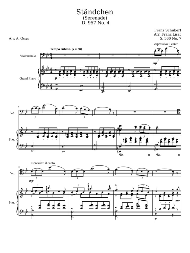 Schubert's Ständchen for Piano & Cello | PDF