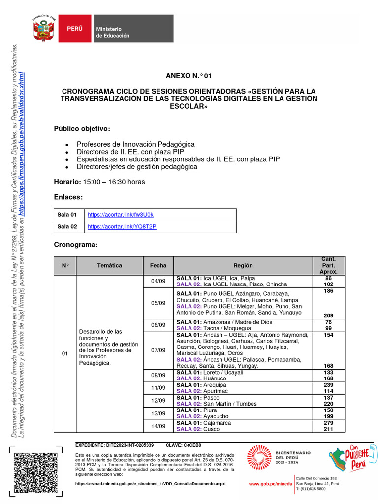 ANEXO 01 - Sesiones - PIP | PDF