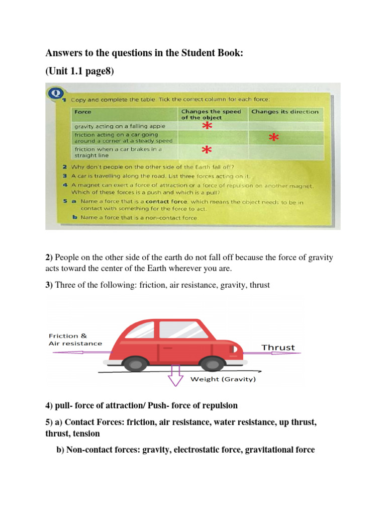 Physics(Answers to the Student Book Questions)_G7_Unit1 | PDF | Force | Gravity