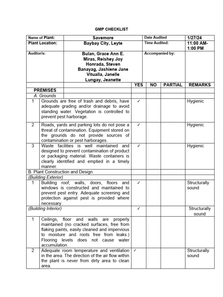 GMP Checklist 1 | Download Free PDF | Water | Hygiene