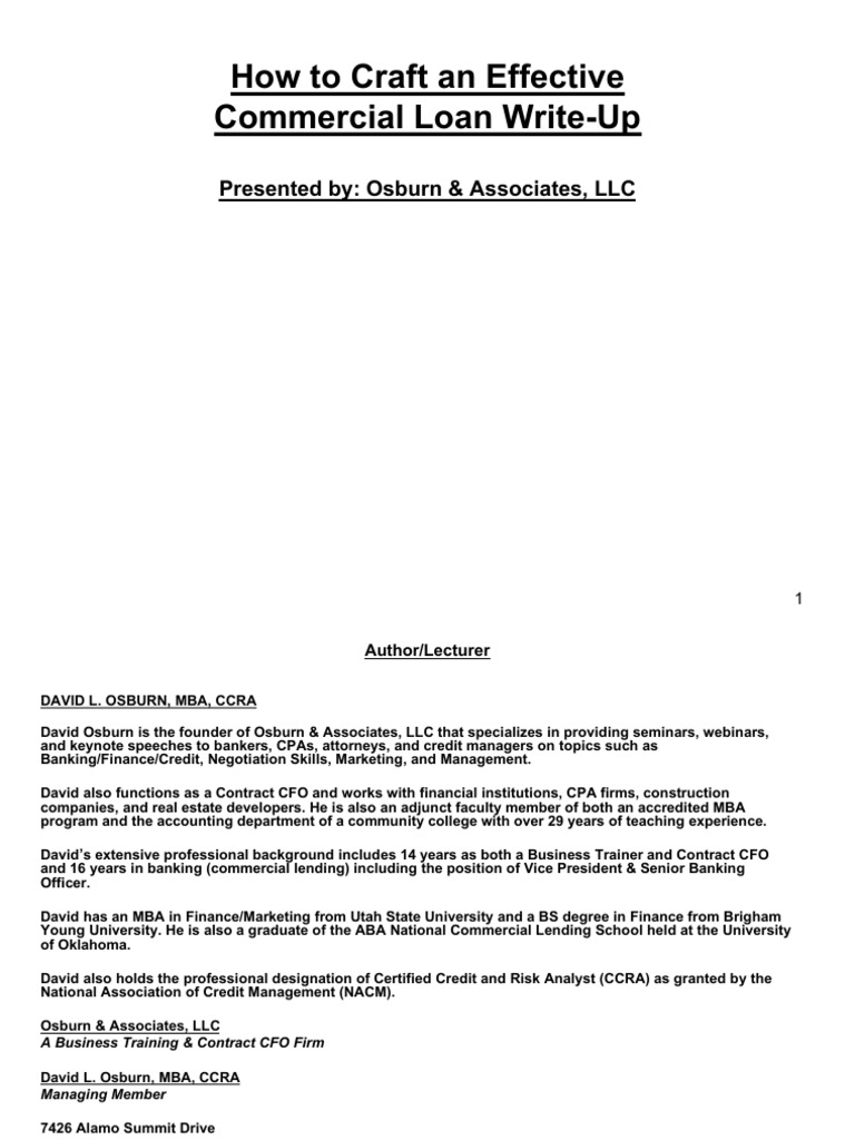 How To Craft An Effective Commercial Loan Write-Up | PDF | Private ...