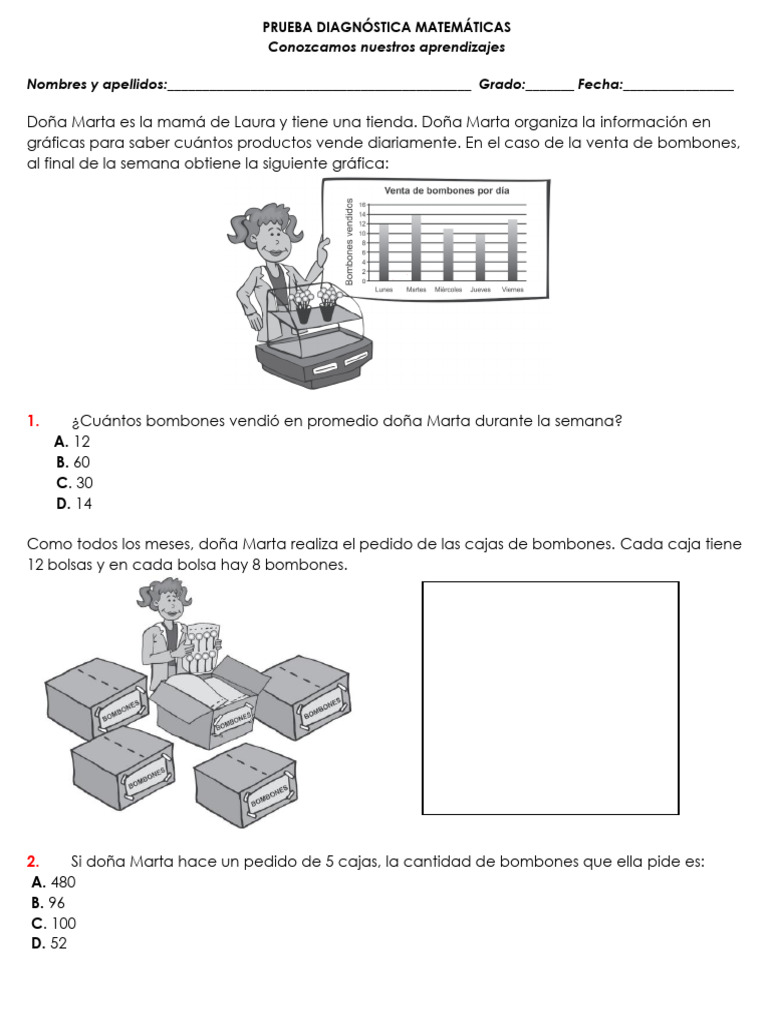 Prueba Diagnostica Matematicas 5° Final | PDF