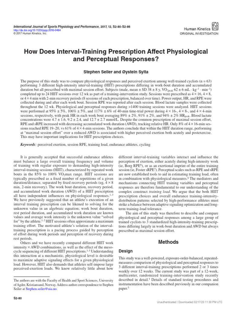 How Does Interval-Training Prescription Affect Physiological and Perceptual Responses ...