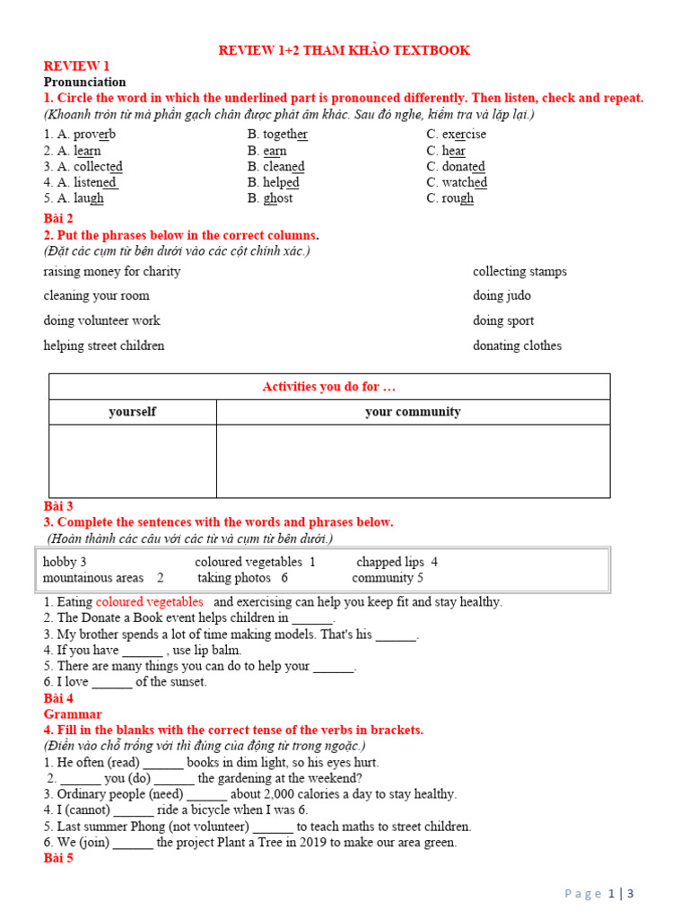 REVIEW 1+2 THAM KHẢO HS Bài tập có file nghe và giải chi tiết | PDF